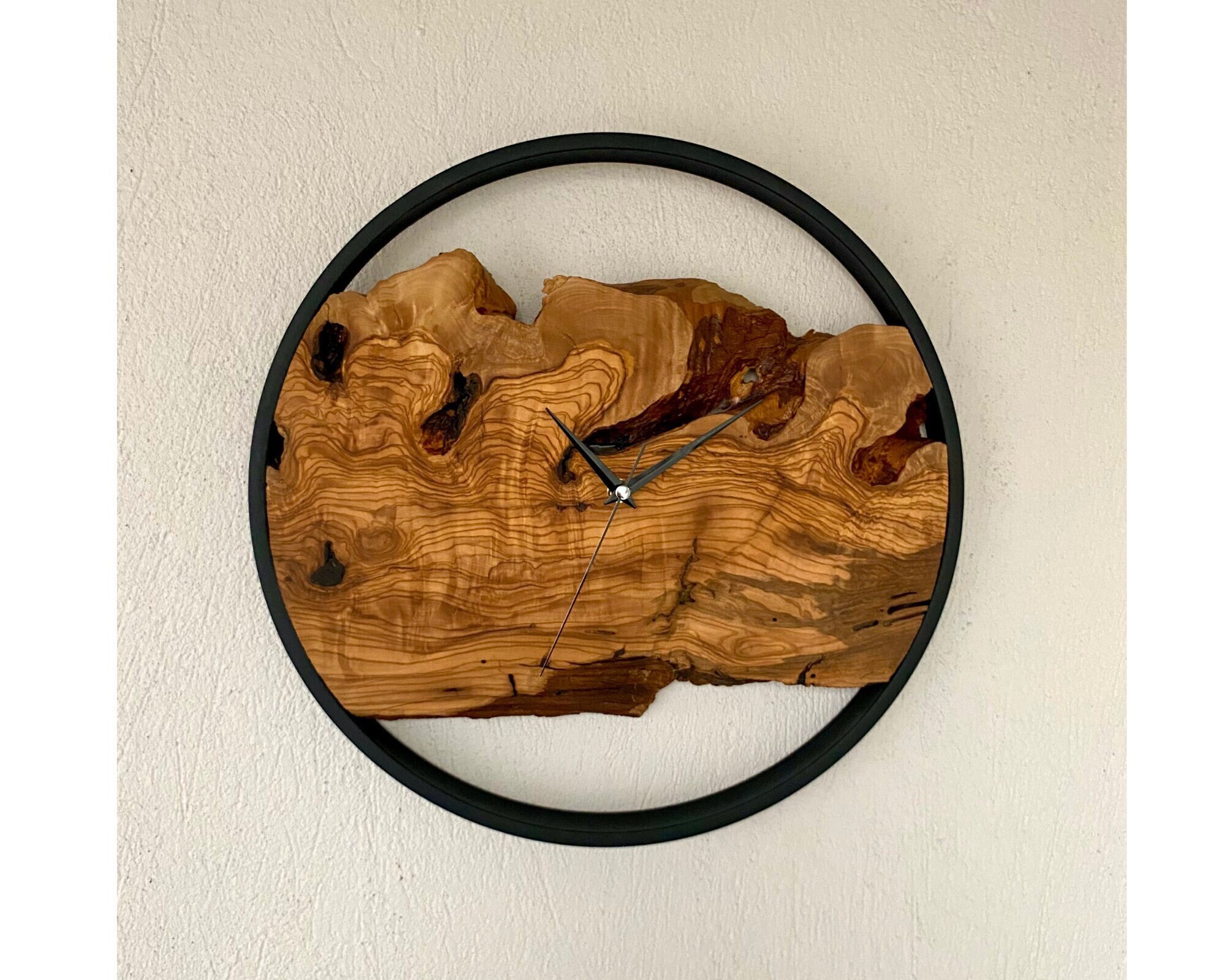 Custom Made Metal & Olive Wood Wall Clock, Wooden Wall Clock, Rustic ...