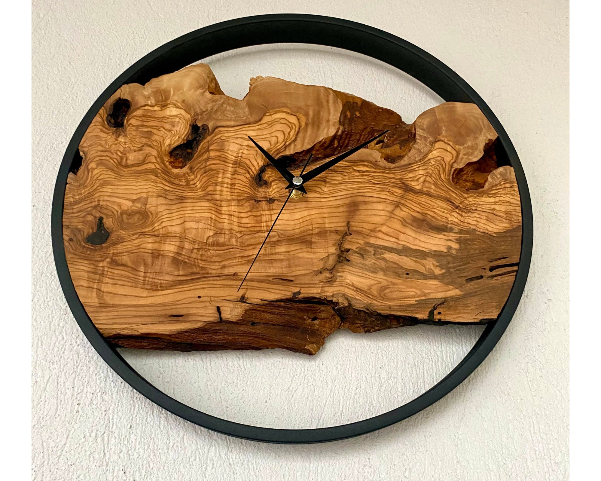 Custom Made Metal & Olive Wood Wall Clock, Wooden Wall Clock, Rustic ...