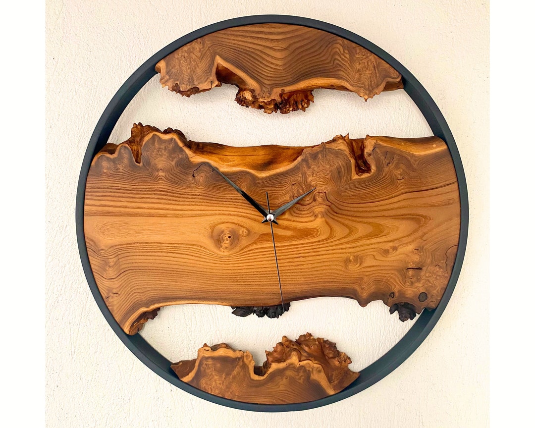 Custom Olive Wood Wall Clock: Personalized Live Edge Design - Etsy