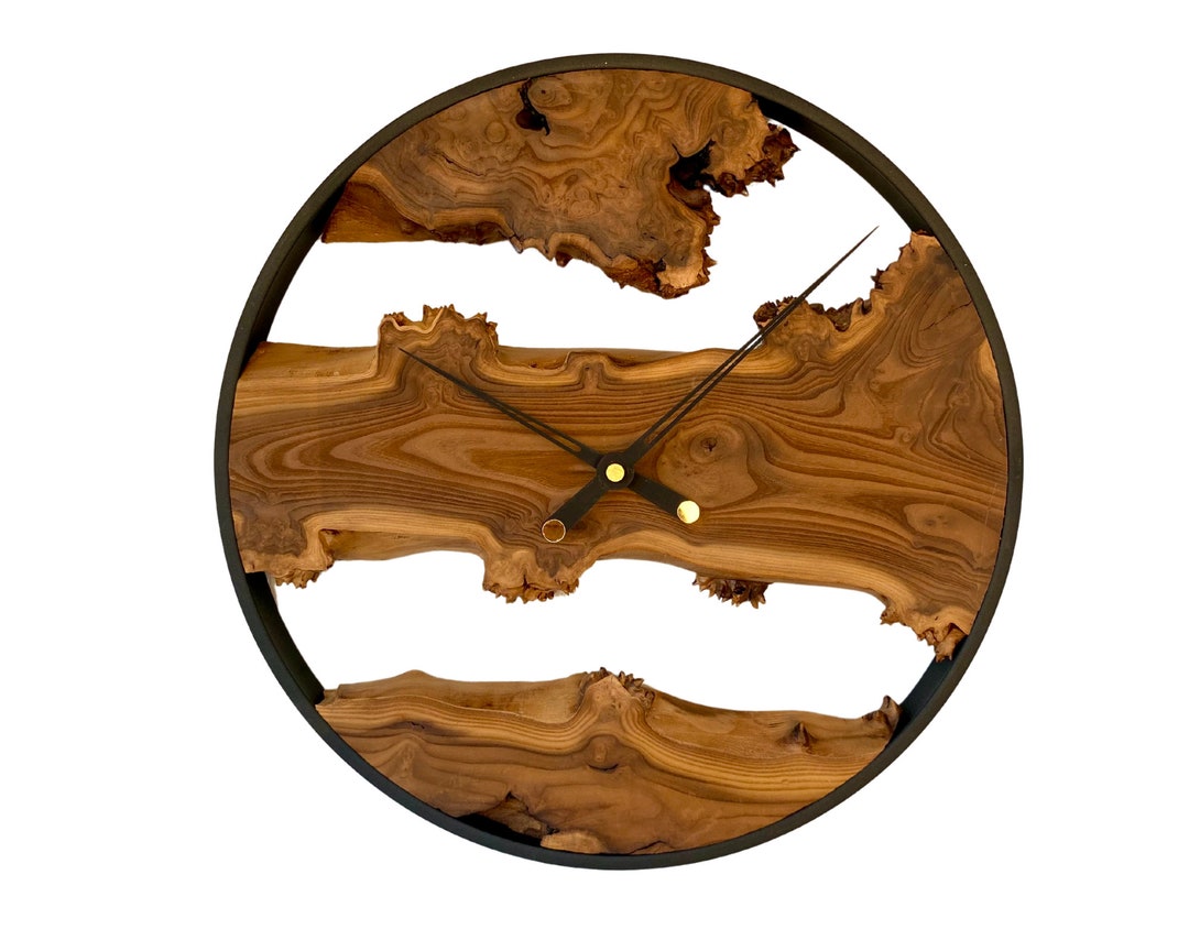 Rustic Olive Wood Wall Clock, Bespoke Unique Olive Wood Slab Clock ...