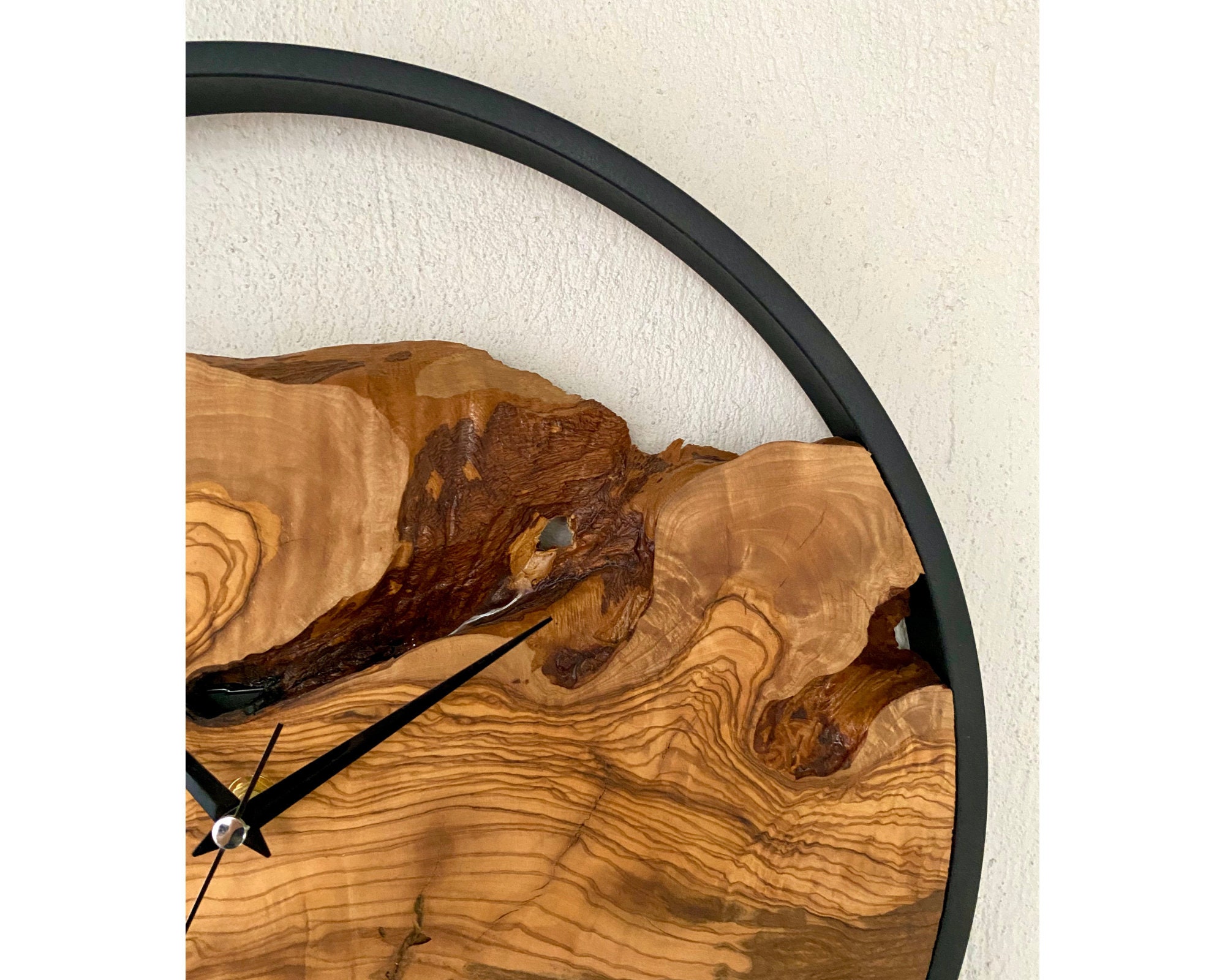 Custom Made Metal & Olive Wood Wall Clock, Wooden Wall Clock, Rustic ...