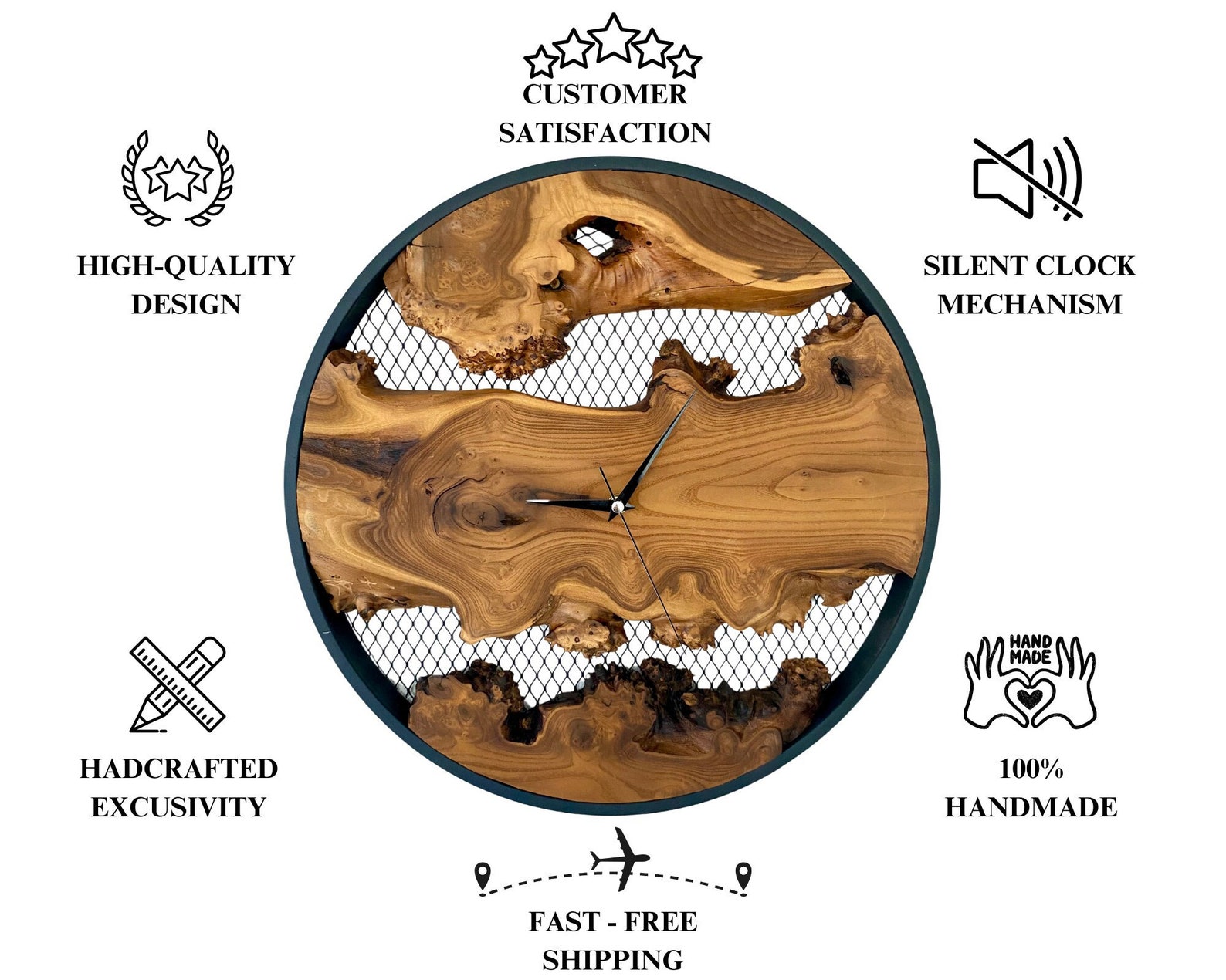 Olive Wood Live Edge Wall Clock, Unique Wall Clock, Oversized Wall ...