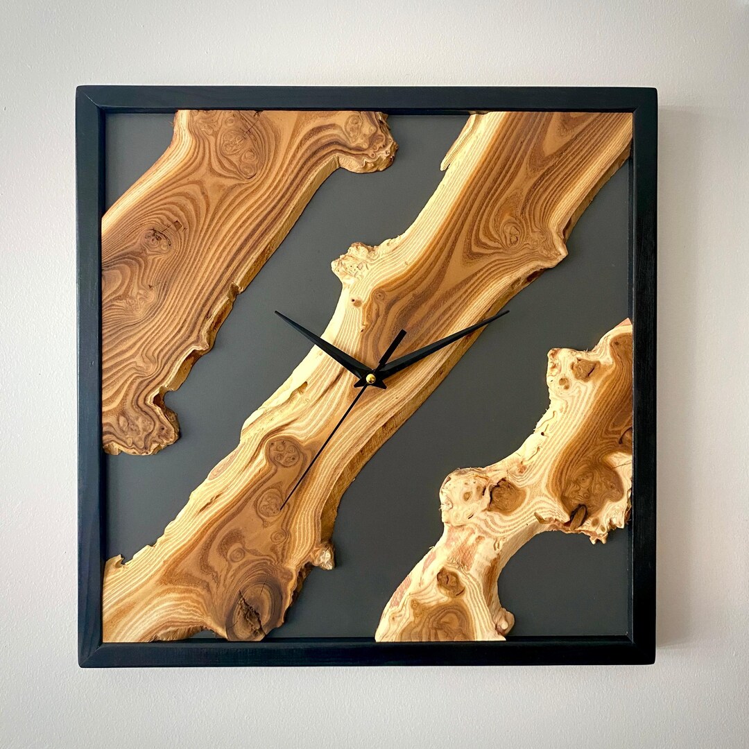 Live Edge Olive Wood Clock: Rustic Black Frame Wall Art - Etsy
