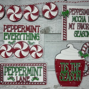 Peppermint Christmas Home Decor Mini Sign Set, Tiered Tray Decor - Etsy