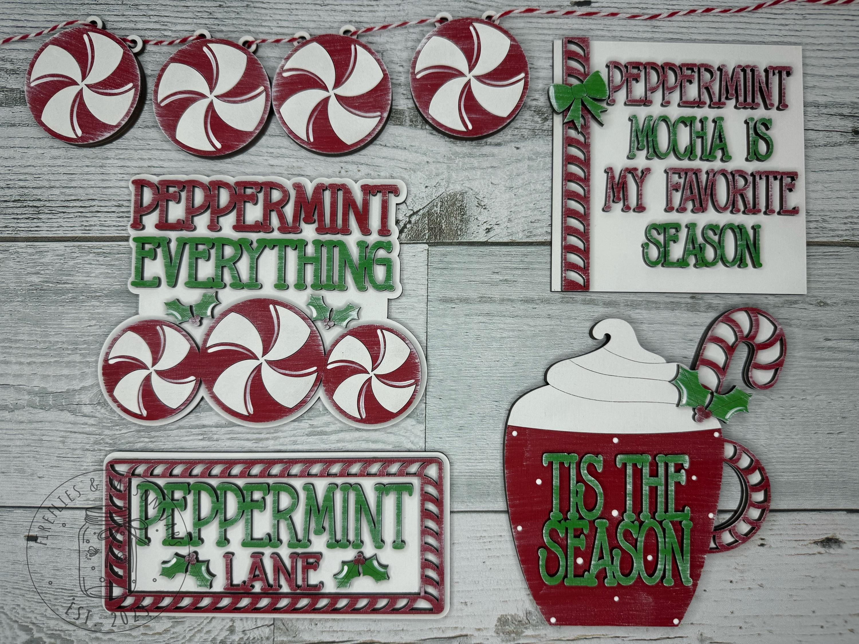 Peppermint Christmas Home Decor Mini Sign Set, Tiered Tray Decor - Etsy