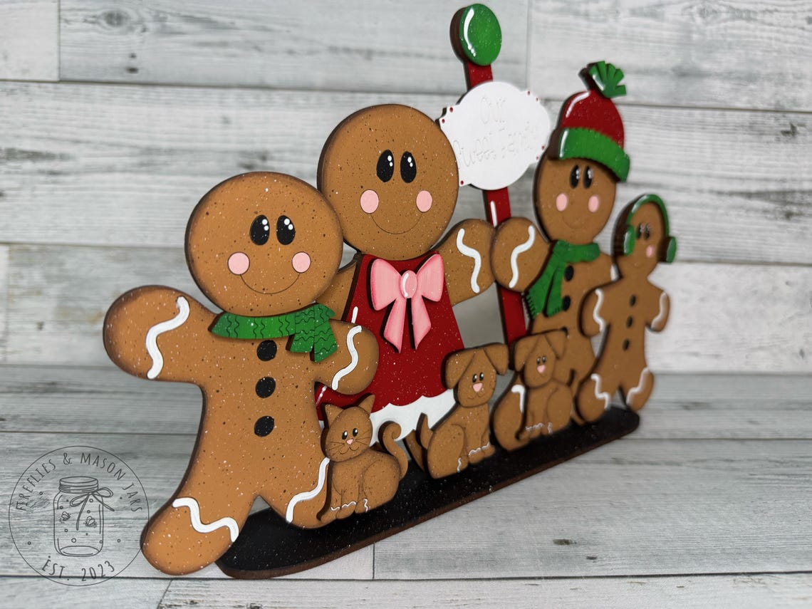 Gingerbread Standing Family, Custom Winter Tabletop Decor, Christmas ...