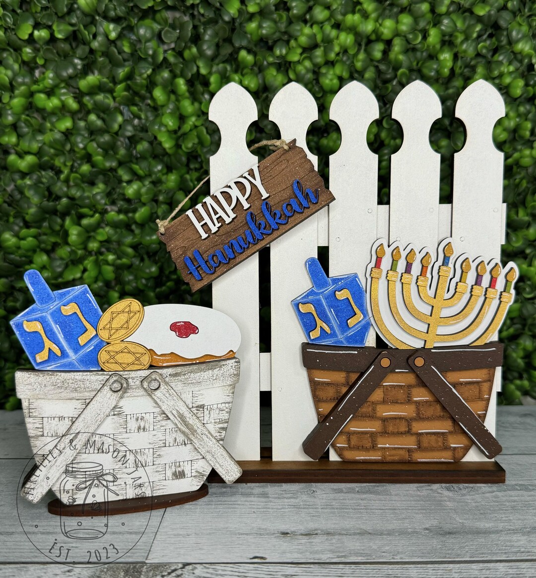 TINY HANUKKAH Insert, Winter Holiday Decor, Dreidel & Menorah, Tiered ...