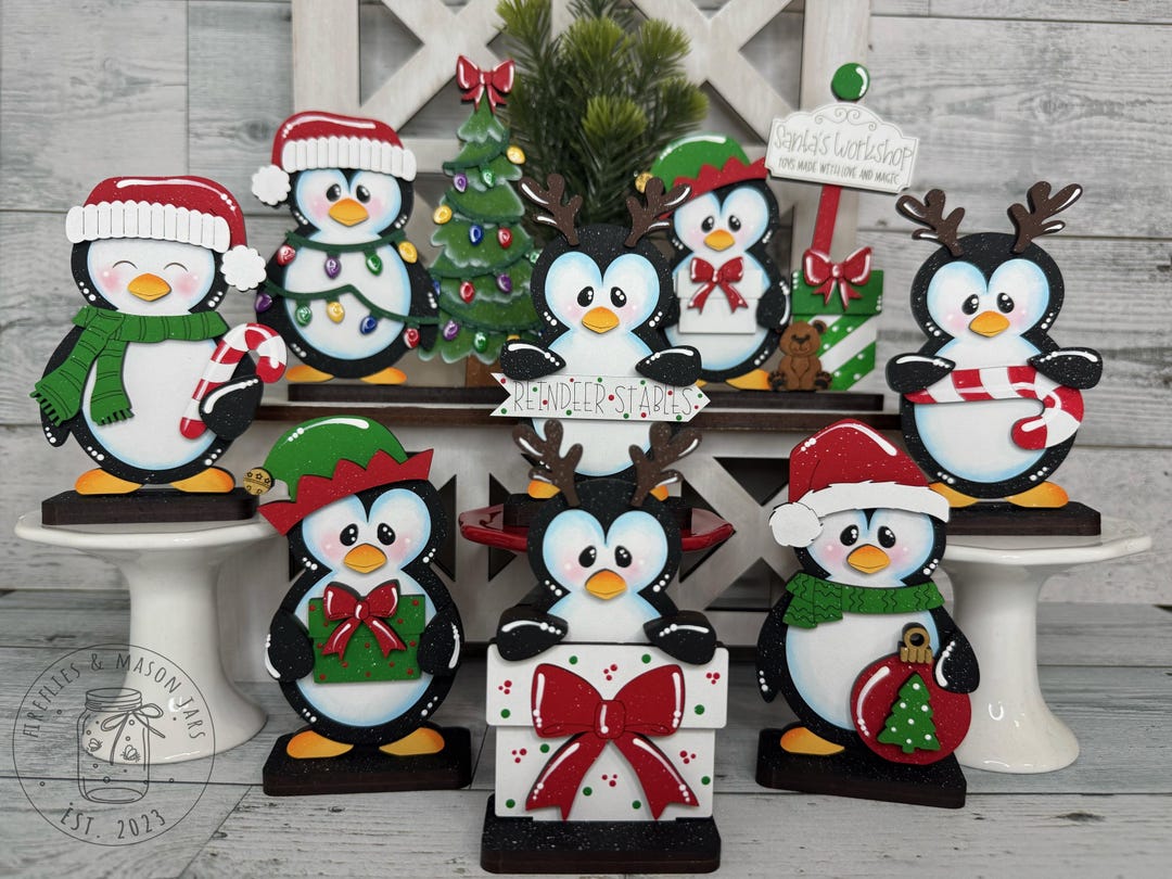 Tiny Christmas Penguin Tiered Tray Shelf Sitters, Christmas and Winter ...