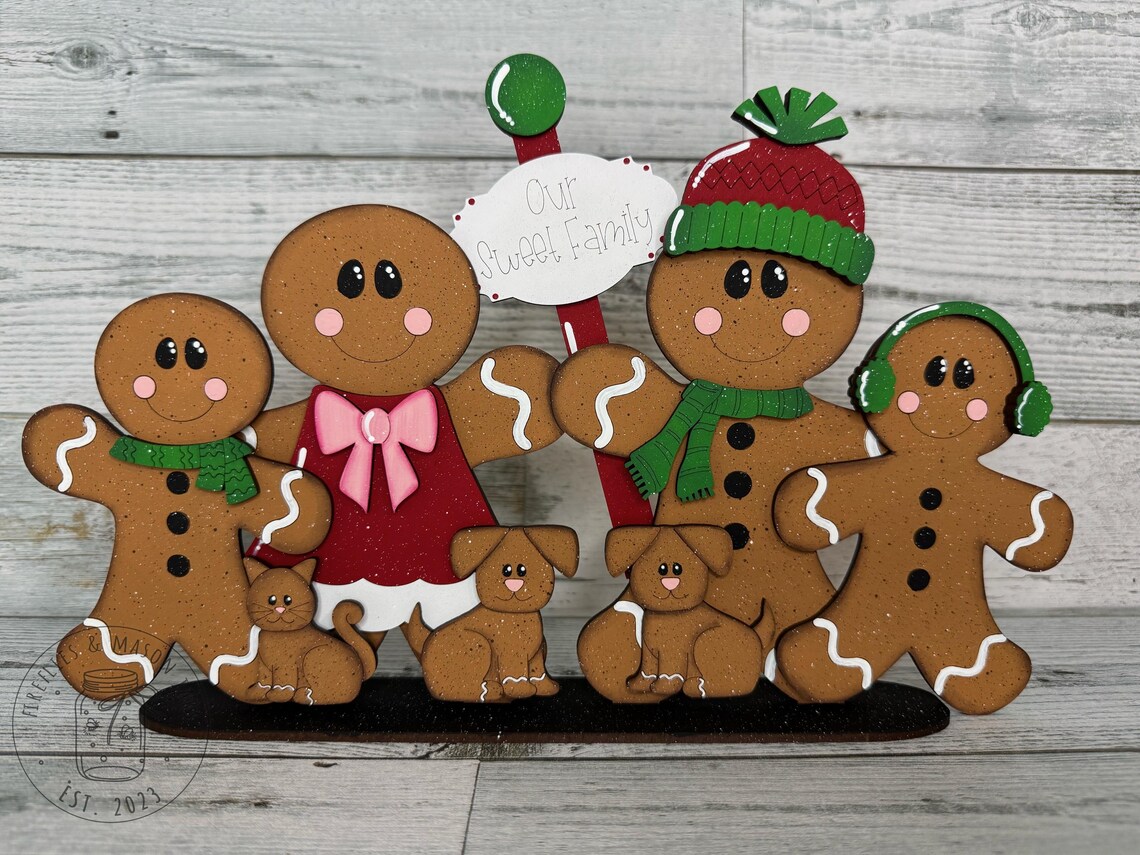 Gingerbread Standing Family, Custom Winter Tabletop Decor, Christmas ...