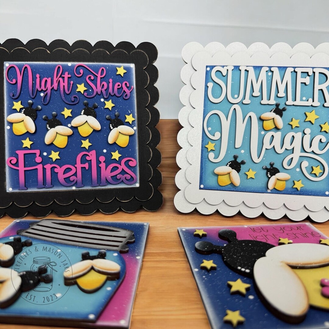 Small 4.25” Tile Fireflies and Mason Jar Interchangeable Inserts ...