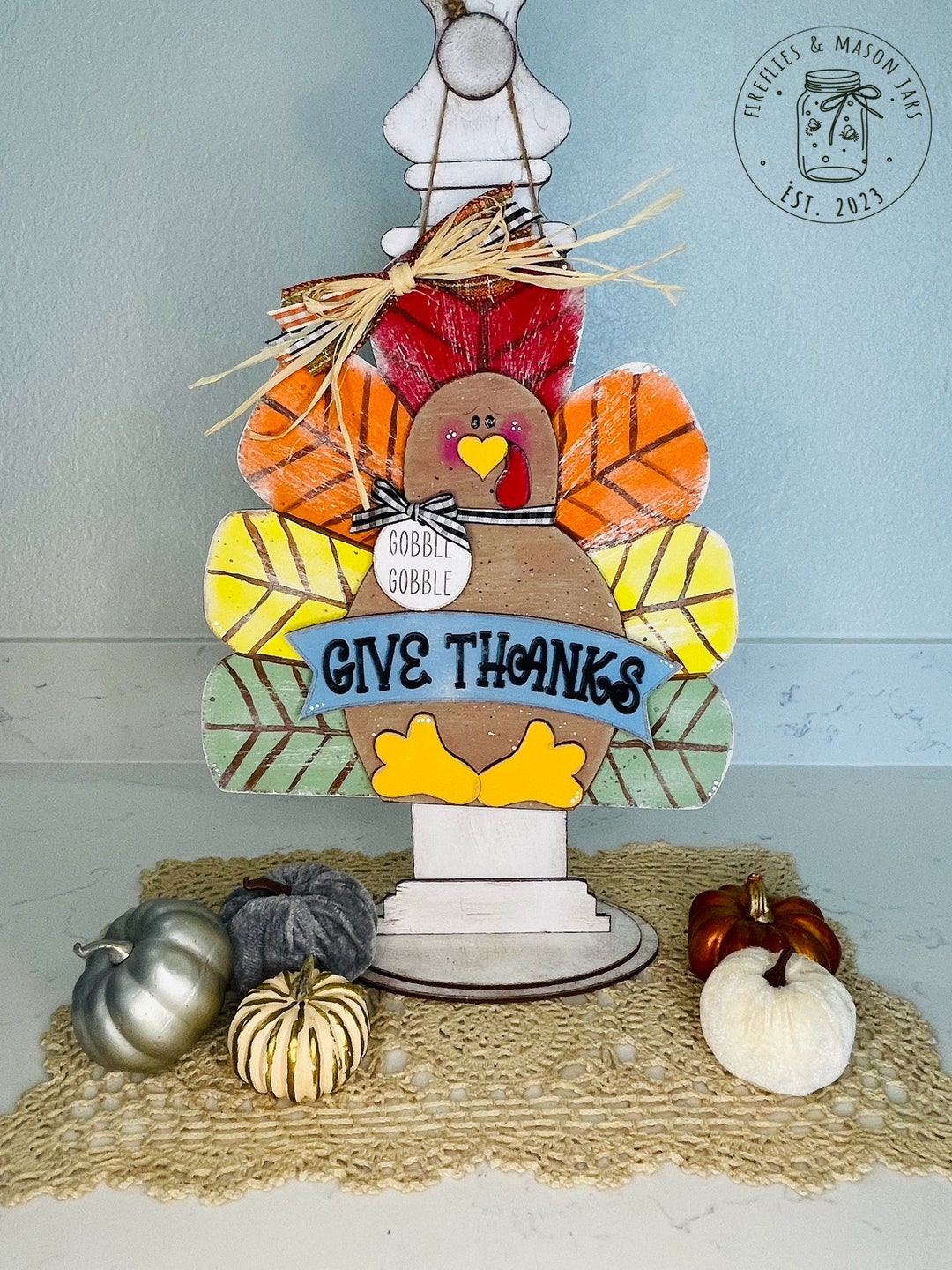 Give Thanks Turkey Door Hanger: Hand Painted Fall Wall Decor, Custom ...