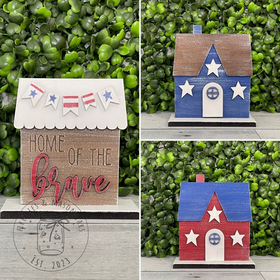 Festive Americana | Village Fourth of July Houses, Decorative Patriotic ...