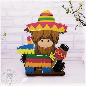 Fiesta Highland Cow Shelf Sitter, Custom Gifts, Cinco De Mayo, Taco ...