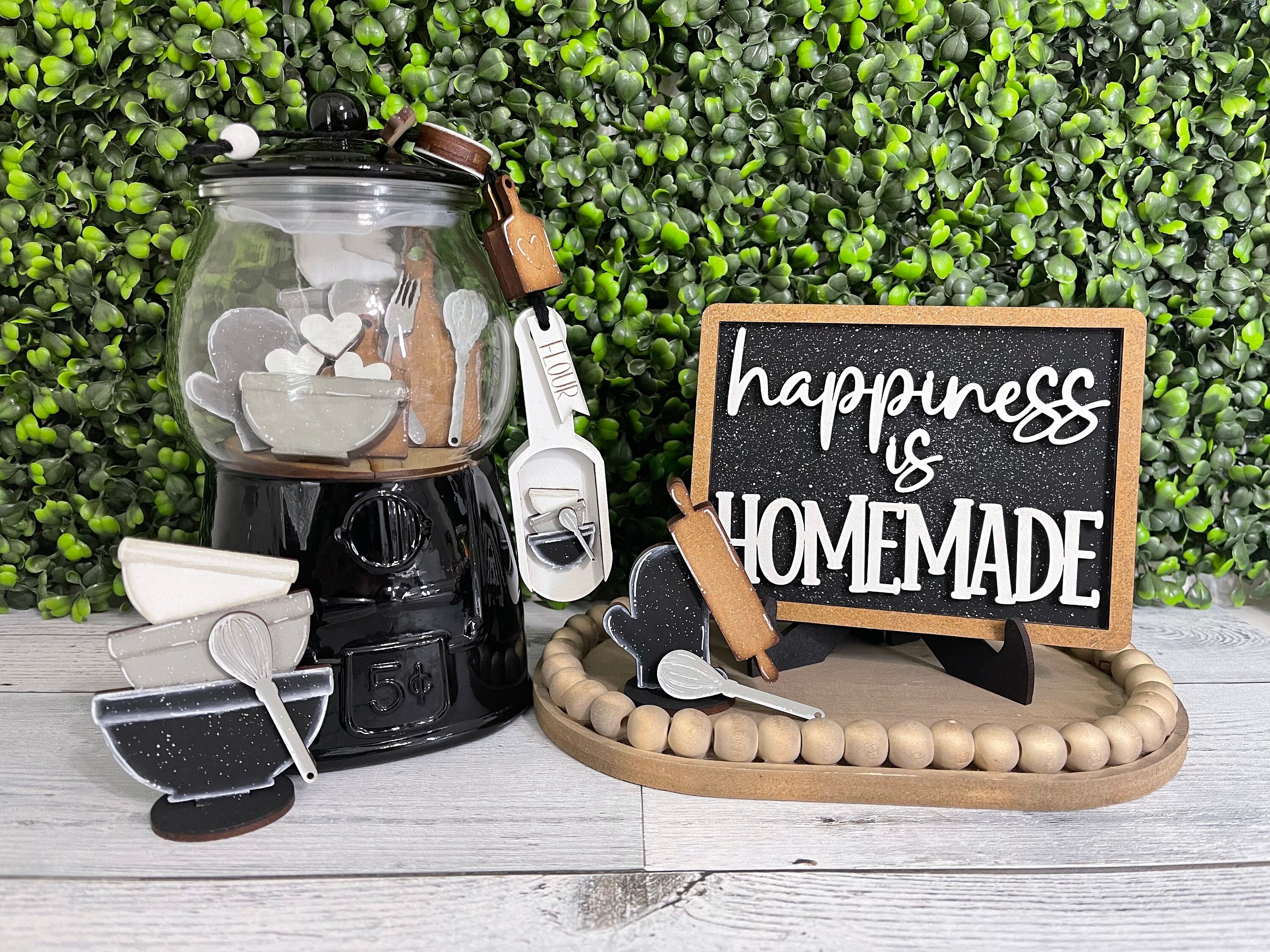 Kitchen Gumball Filler and Scoop, Tiered Tray Decor, Happiness is ...
