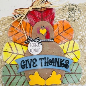 Give Thanks Turkey Door Hanger: Hand Painted Fall Wall Decor, Custom ...