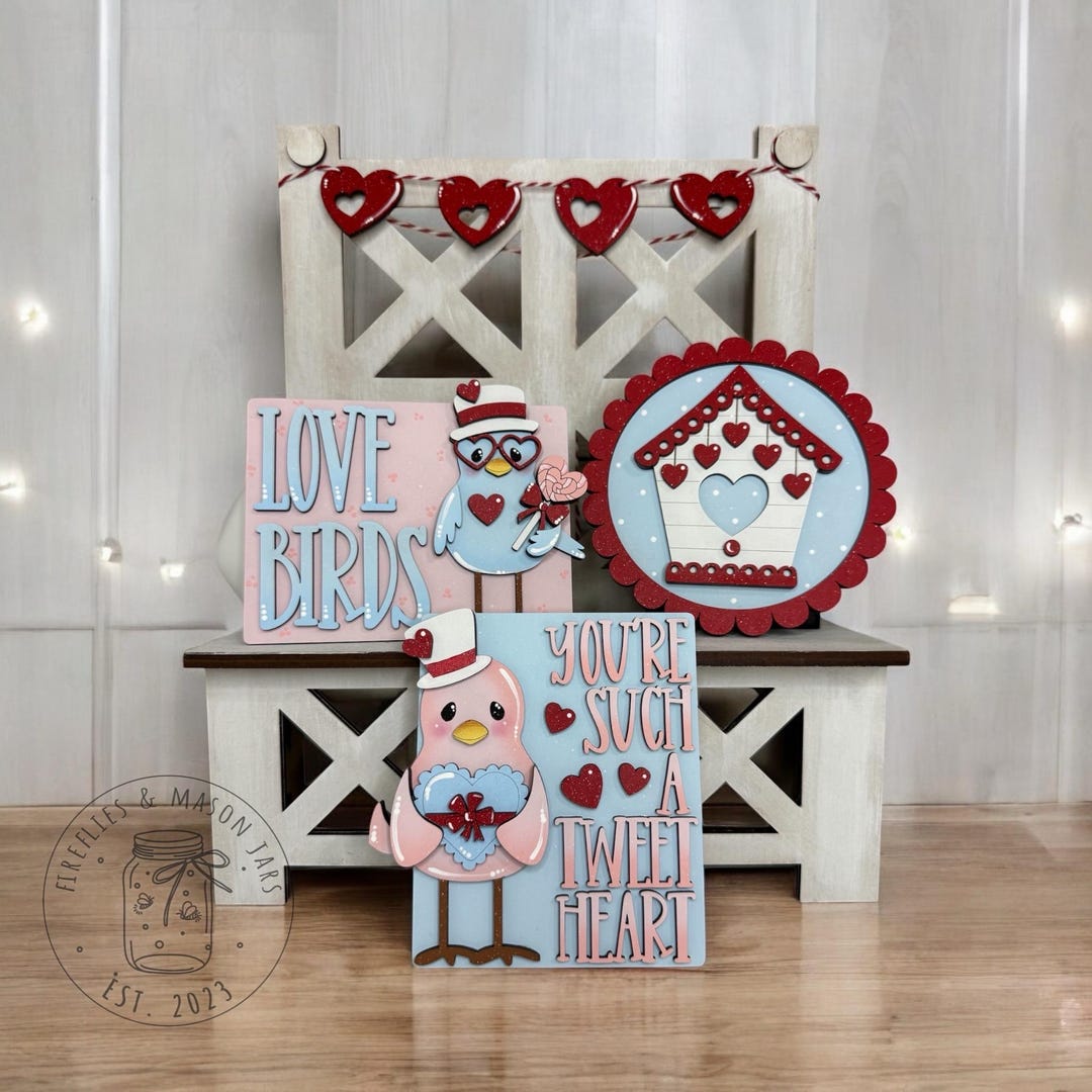 Love Birds Valentines Day Tiered Tray Set, Mini Signs, Home Decor for ...