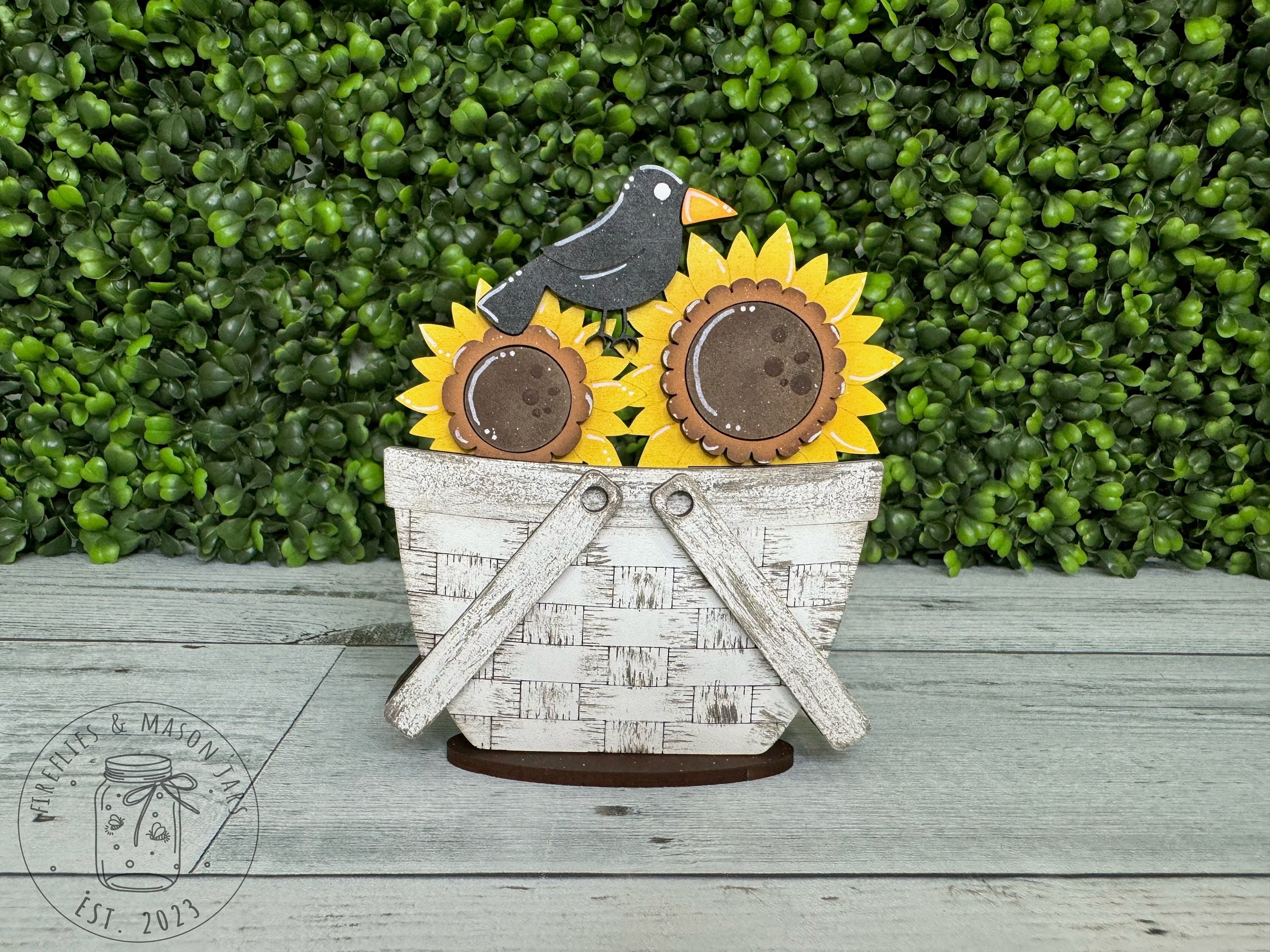 TINY SUNFLOWER CROW Insert, Interchangeable Flower Basket, Flowerpot ...