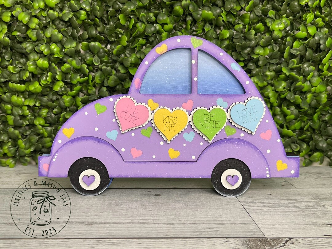 Interchangeable VW Bug VALENTINES DAY Standing Car, Hand Painted, Home ...