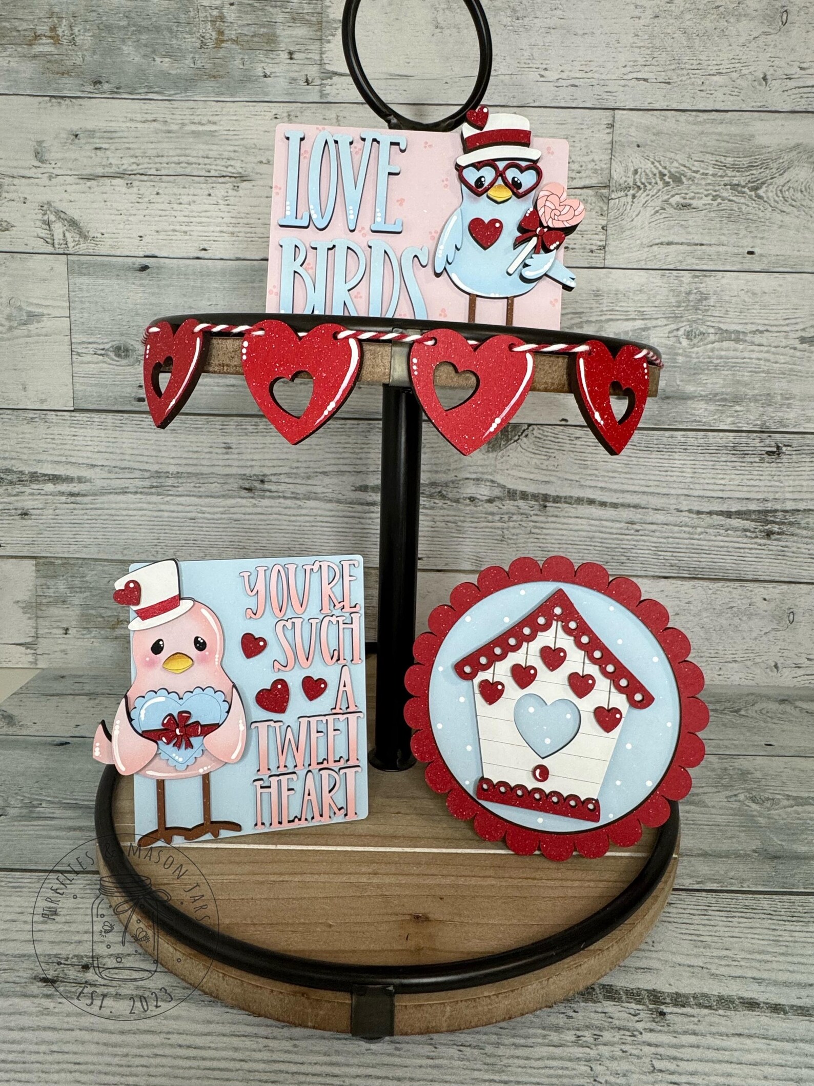 Love Birds Valentine’s Day Tiered Tray Set, Mini Signs, Home Decor for ...