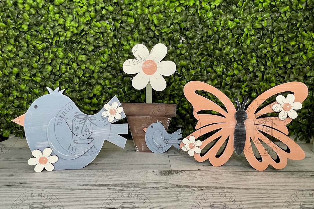 Spring Shelf Sitter, Butterfly, Blue Bird, Flowerpot, Daisy Home Decor ...
