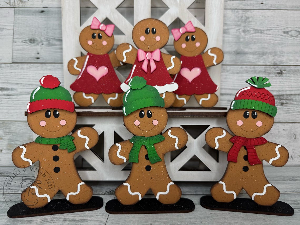Gingerbread Standing Family, Custom Winter Tabletop Decor, Christmas ...