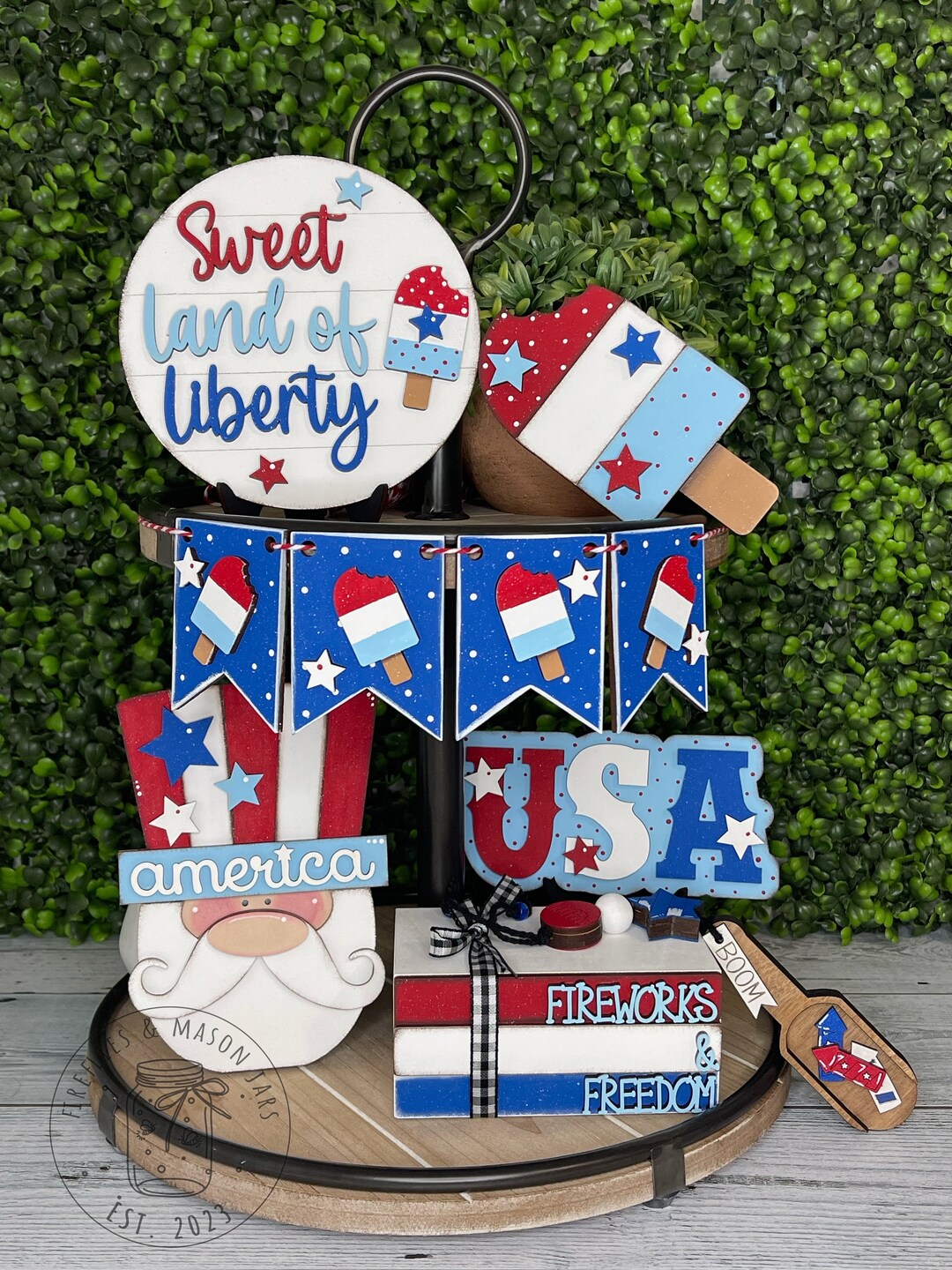 Sweet Land of Liberty Tiered Tray Set, Independence Day Decor, Fourth ...