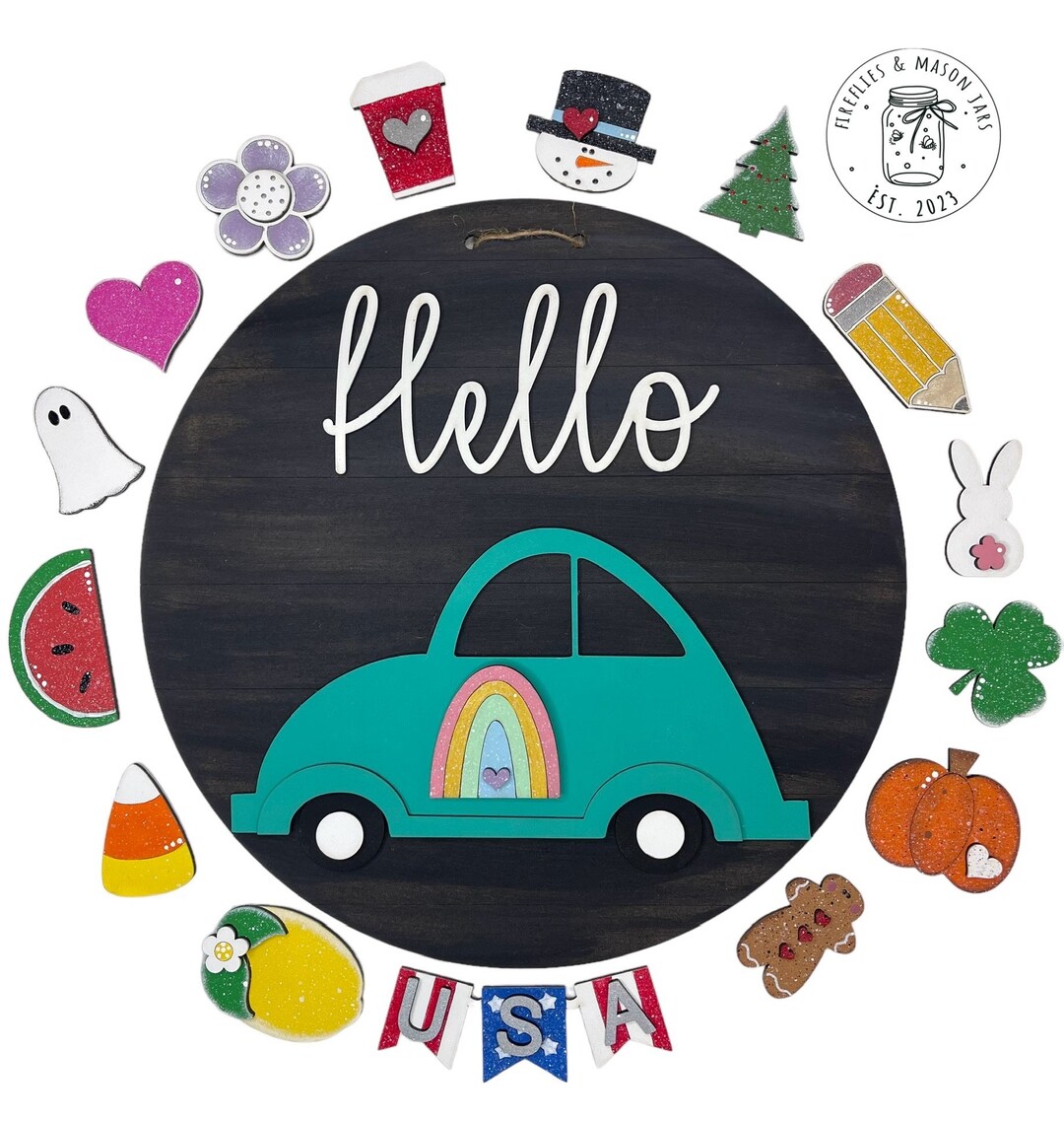 Fun & Whimsical Hello Car Door Decor, Interchangeable Door Hanger ...