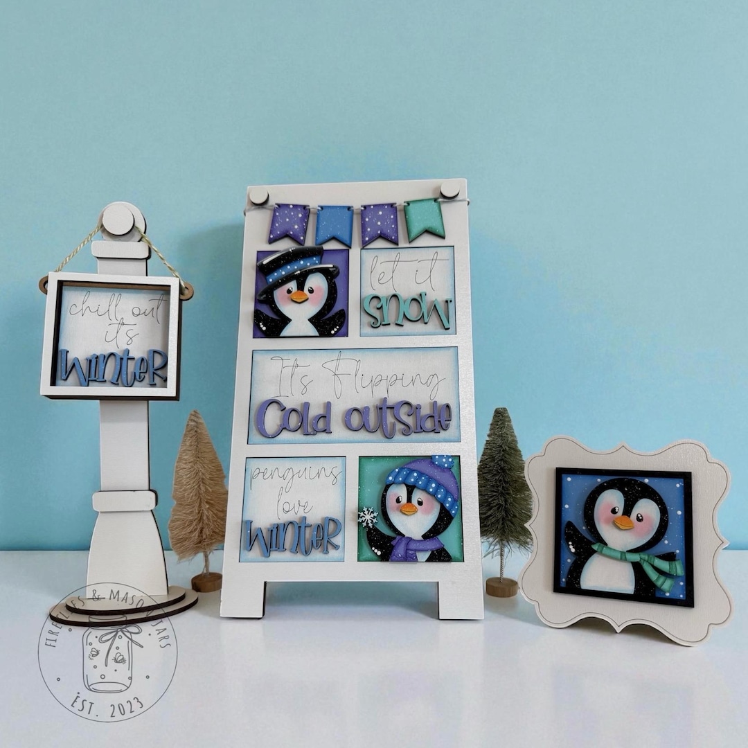 Cute Winter Penguins MINI Leaning Ladder Tiles | Home Decor, Tiered ...