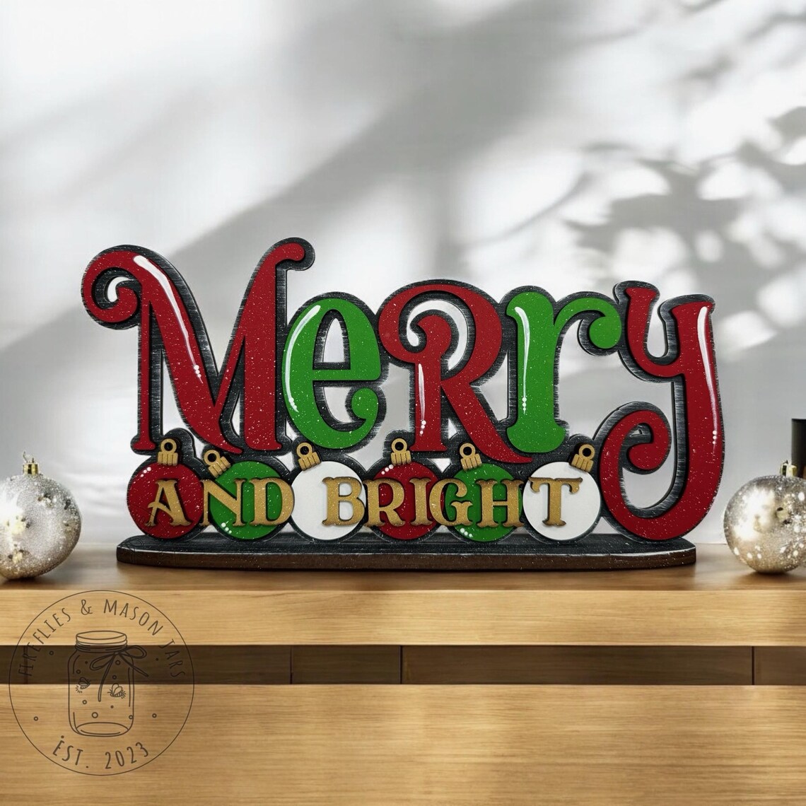 Merry and Bright Shelf Sitter, Home Decor for Winter and Christmas ...