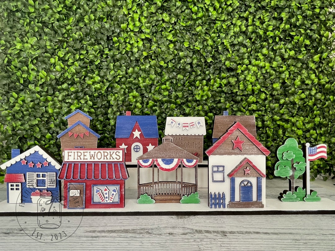 Festive Americana | Village Fourth of July Houses, Decorative Patriotic ...