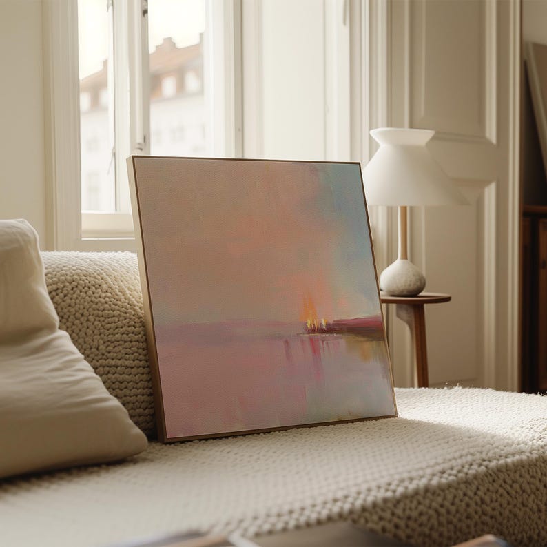 Framed Abstract Canvas Art Blush Pink Horizon Pastel Landscape Soft ...