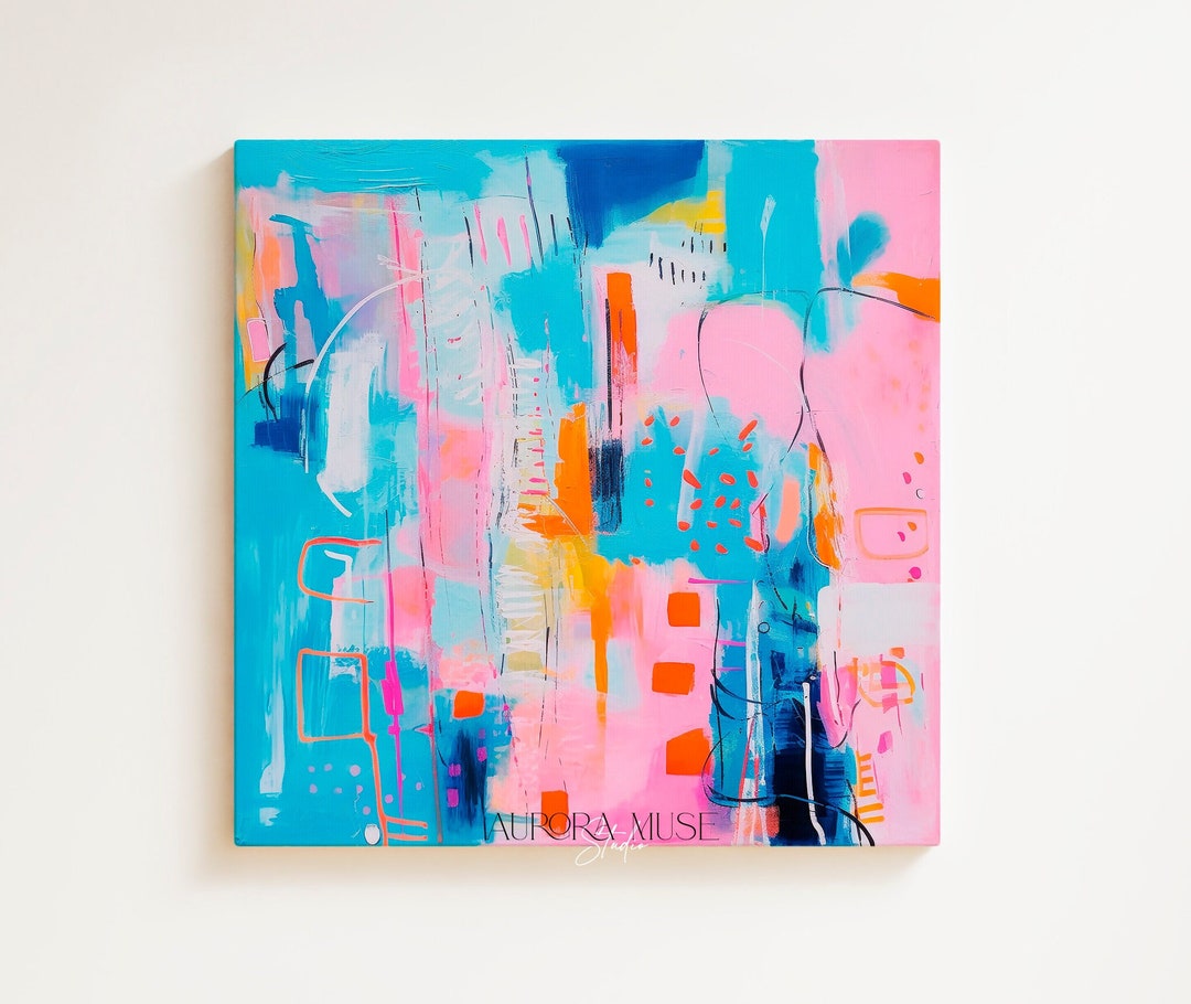 Colorful Modern Wall Art, Bright Colorful Art Prints, Pink and Blue ...