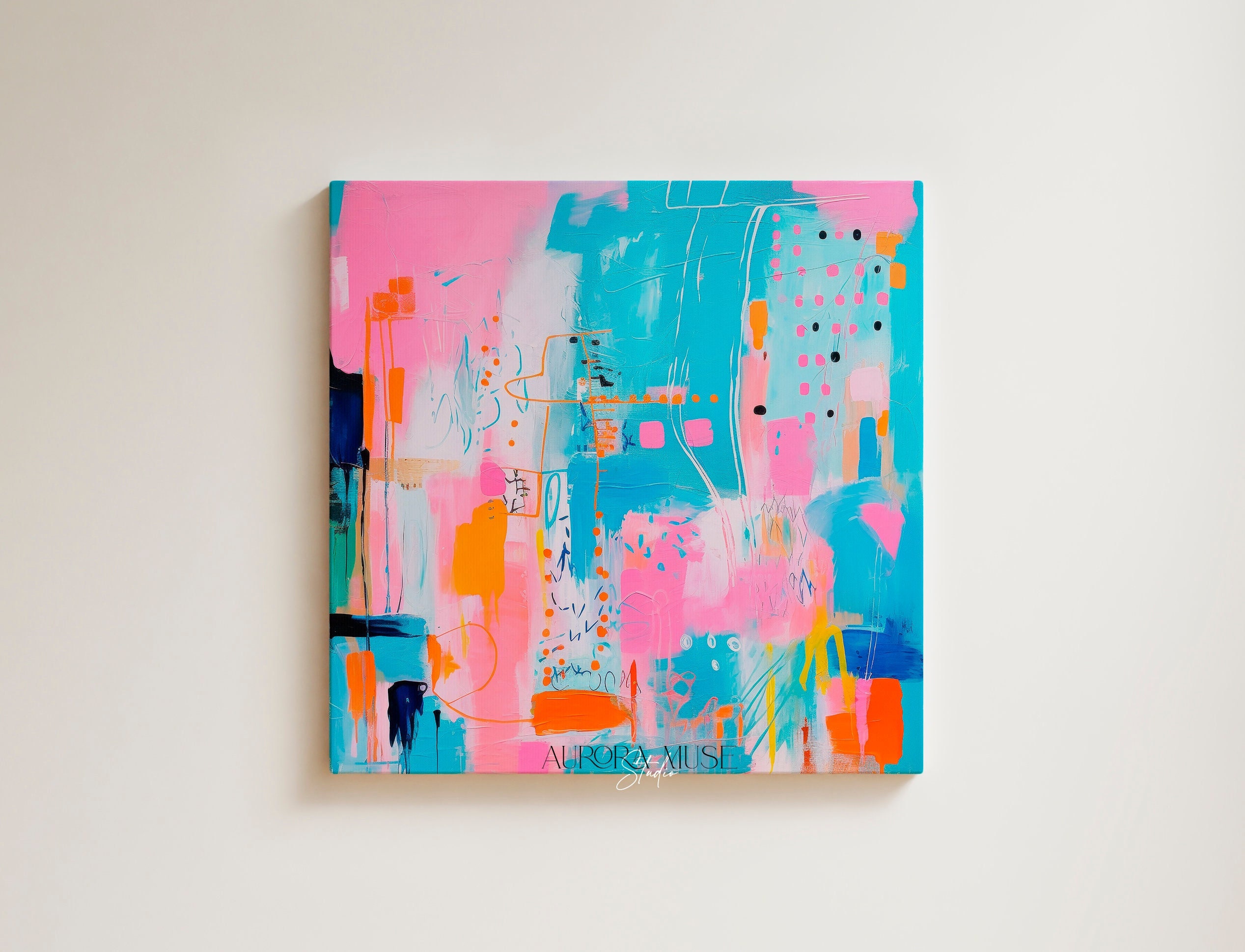 Colorful Modern Wall Art Bright Colorful Art Prints Blue and Pink ...