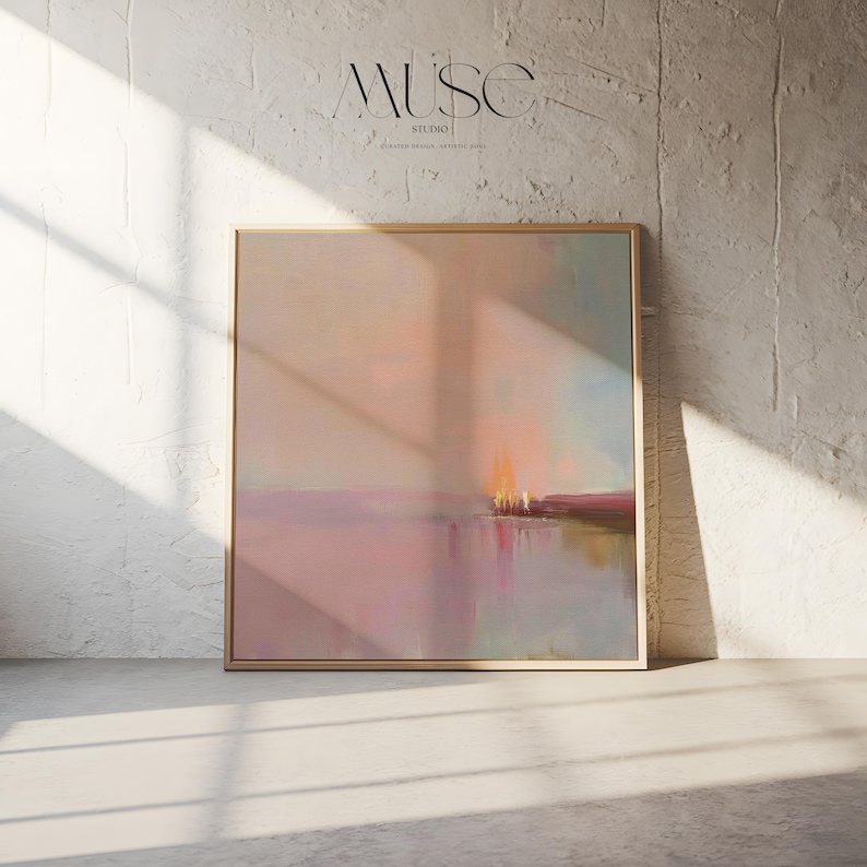 Framed Abstract Canvas Art Blush Pink Horizon Pastel Landscape Soft ...