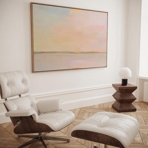 Framed Abstract Canvas Art Soft Horizon Pastel Sky Muted Modern Neutral ...