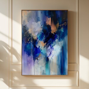 Vertical Blue Abstract Painting Colorful Print, Colorful Modern Wall ...