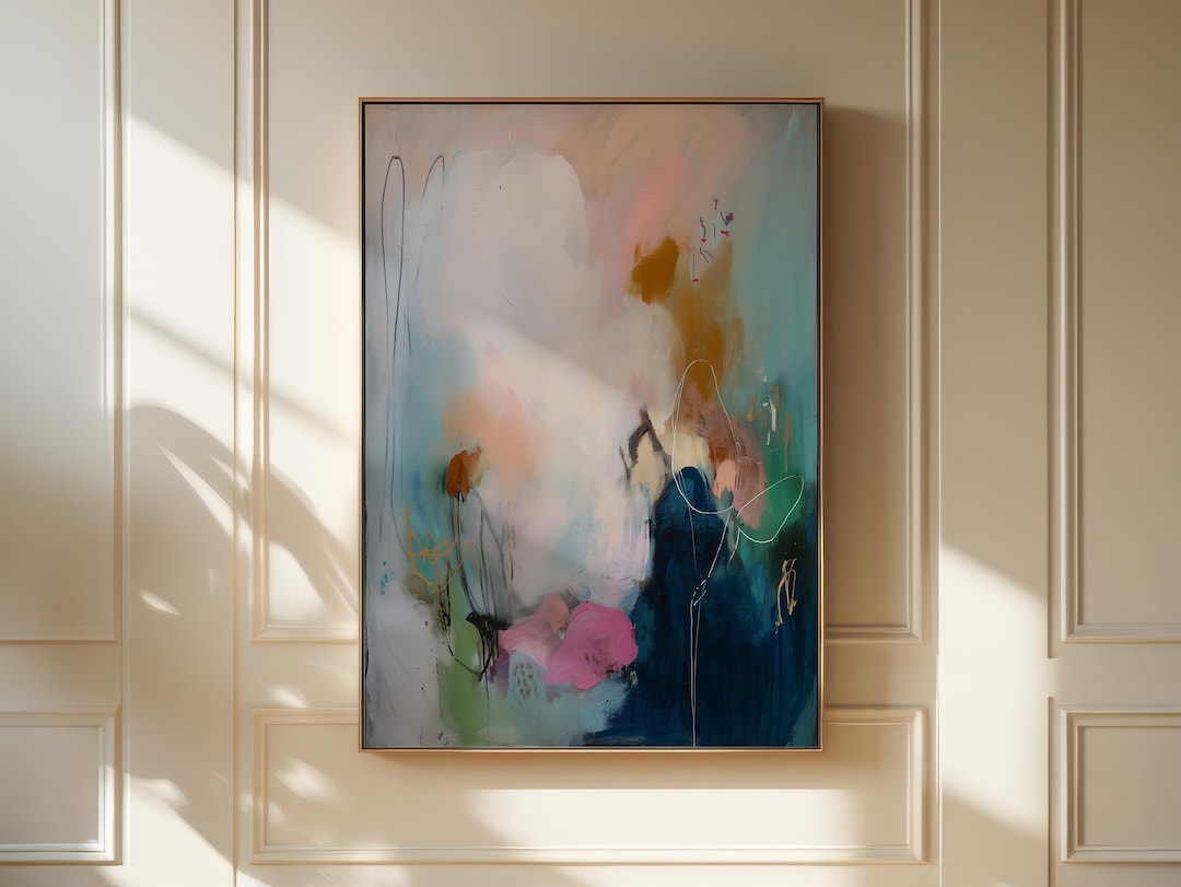 Soft Contemporary Framed Wall Art Vertical Abstract Canvas Giclée Print ...