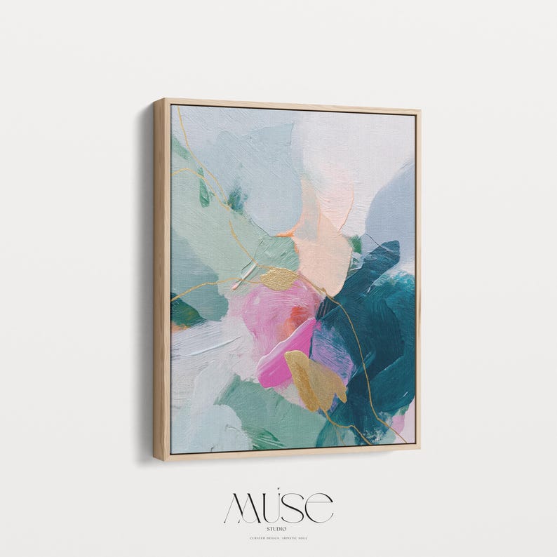 Vertical Abstract Canvas Wall Art in Teal, Pink & Gold • Modern ...