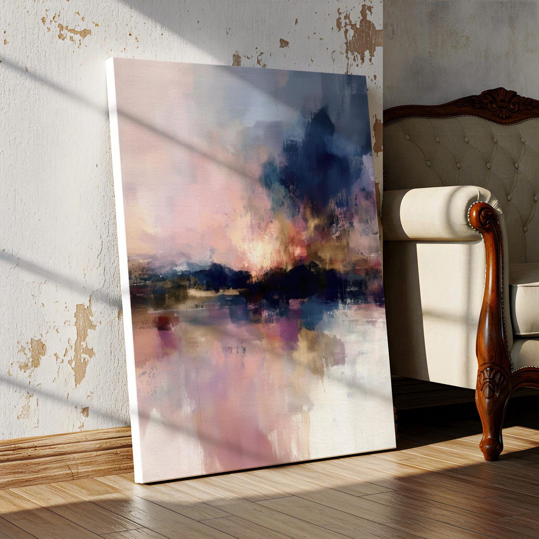 Vertical Abstract Canvas Wall Art in Plum Pink Blush, Extra Large ...