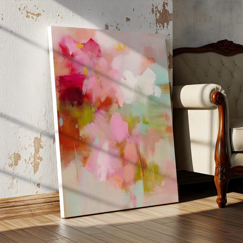 Pink Orange Abstract Art Print: Bold Vertical Canvas Wall Decor - Etsy
