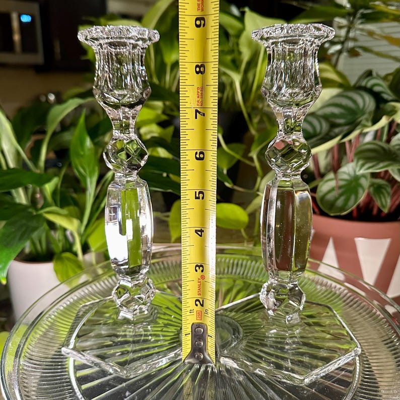 Antique Heisey Crystal Candlesticks Pair 9” Georgian Elegant Glass ...