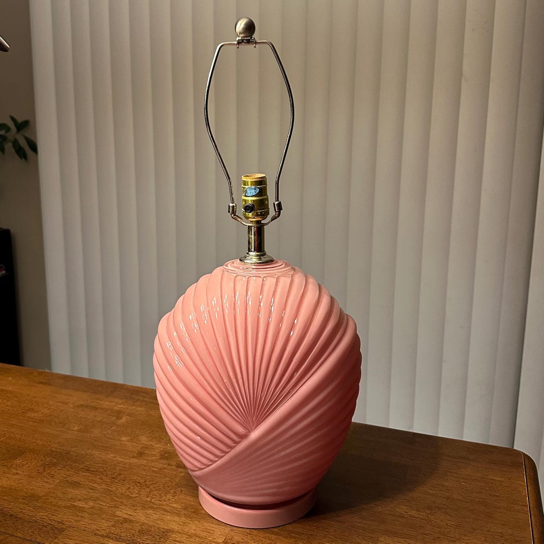 Vintage, Pink Candy, Glass Table Lamp, 1980, Art Deco. Nice Shell-like ...