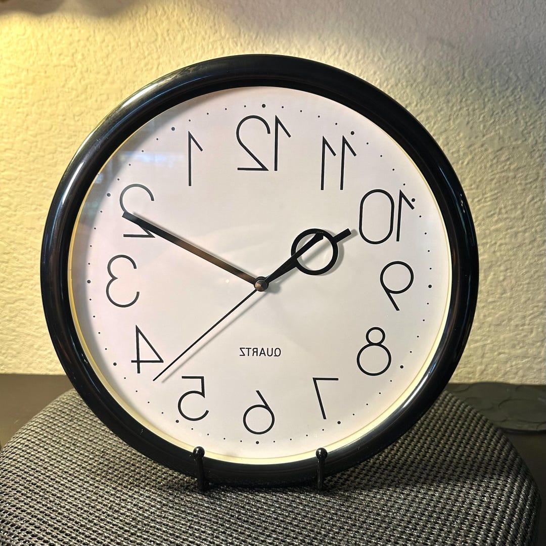 Vintage Backwards Wall Clock Black, White, Round 1980s Post Modern ...