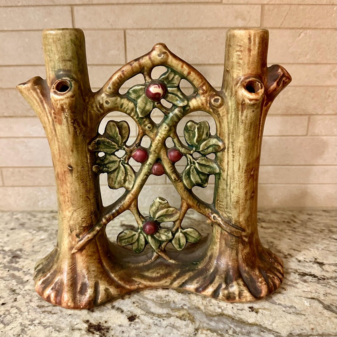 Weller Pottery Woodcraft Red Apple Knospe Double Bud Vase Art Nouveau ...