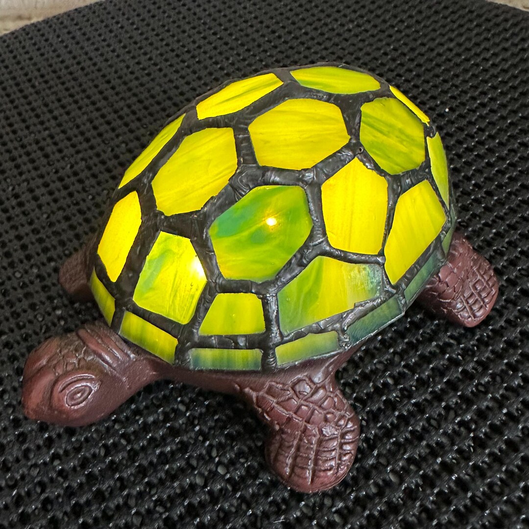 2.75 Inch Tiffany Style, Stained Glass Tortoise Nightlight. Cordless ...