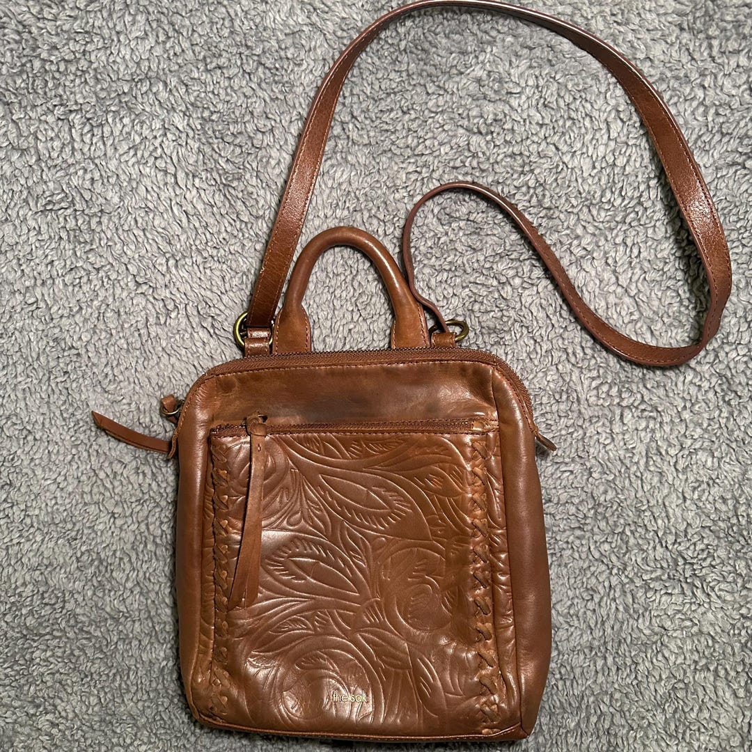 The Sak Mini Layola Brown, Tooled Leather Backpack Crossbody ...