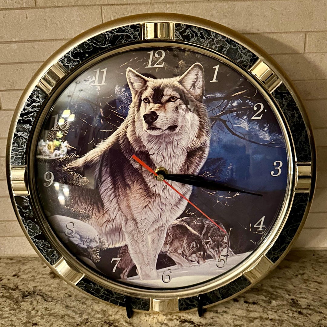 Wall Clock "the Sentinel" a Wolf Painting By: Al Agnew. Signed Print is ...