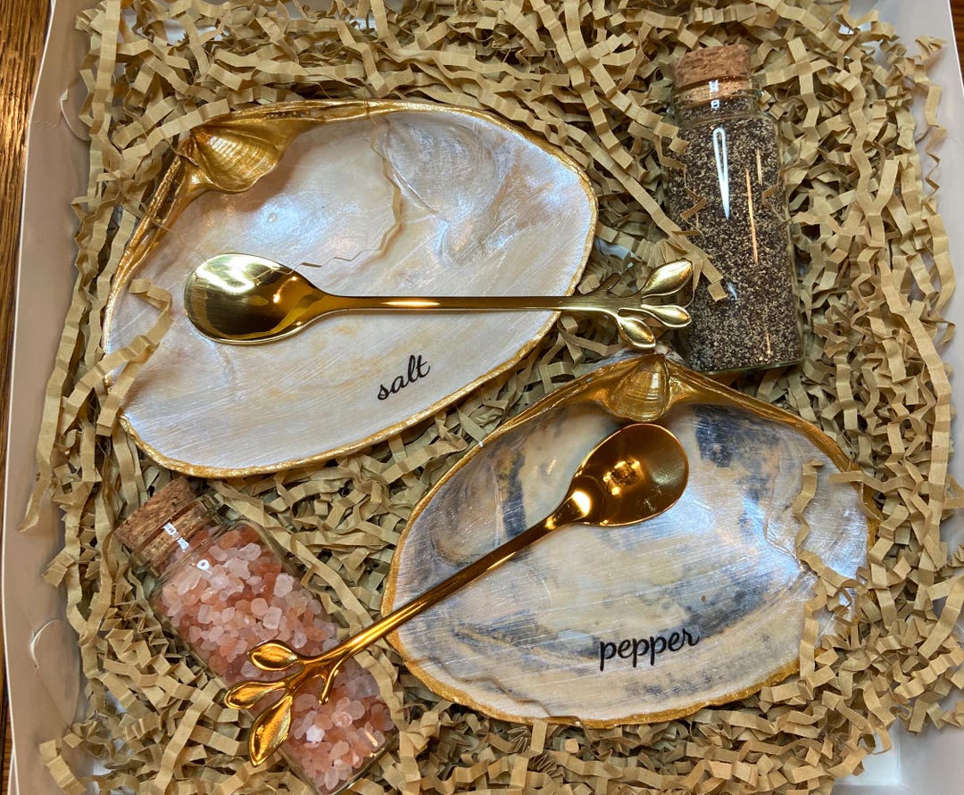 Seashell Salt and Pepper Holders, Sea Salt, Salt Spoons, Tableware ...