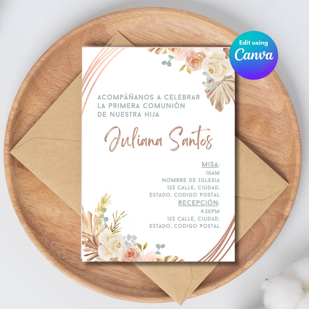 Floral Spanish Communion Invitation, Spanish Communion Invitation ...