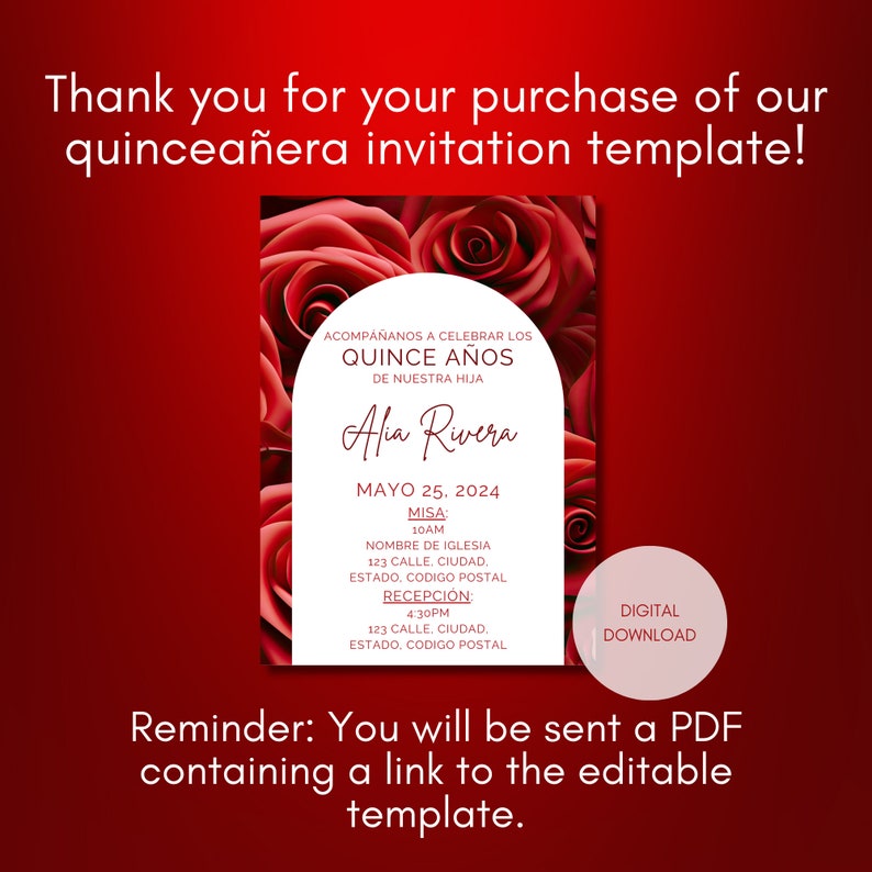 Red Roses Quinceañera Invitation Template, Mis Quince Red Roses ...